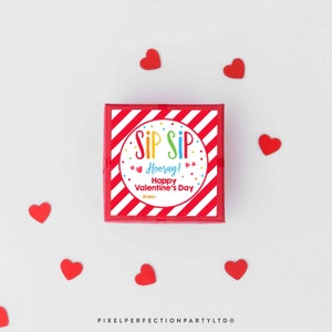 Editable Sip Sip Hooray Valentineʼs Day Gift Tag Valentine Silly Straw ...