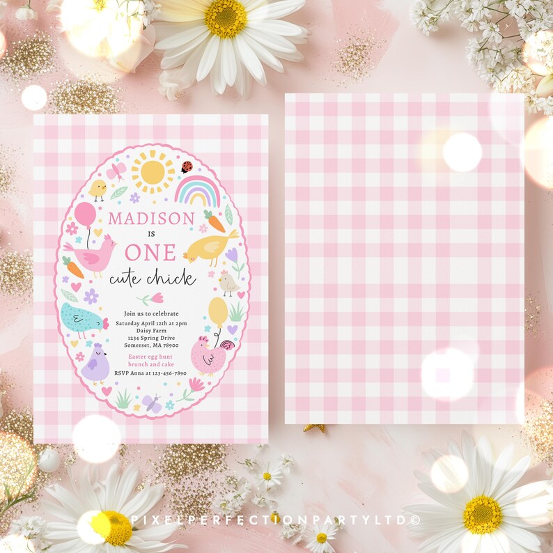 Editable Chicken Birthday Party Invitation One Cute Chick 1st Birthday ...