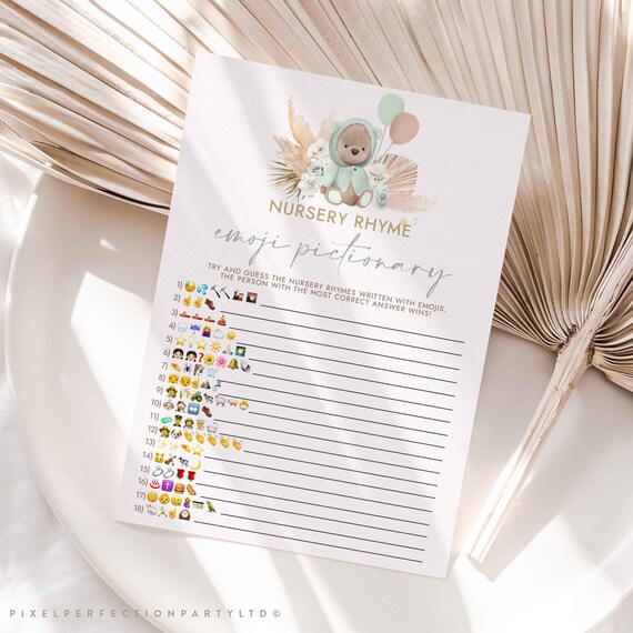 Editable Boho Teddy Bear Nursery Rhyme Emoji Pictionary Game Bohemian ...