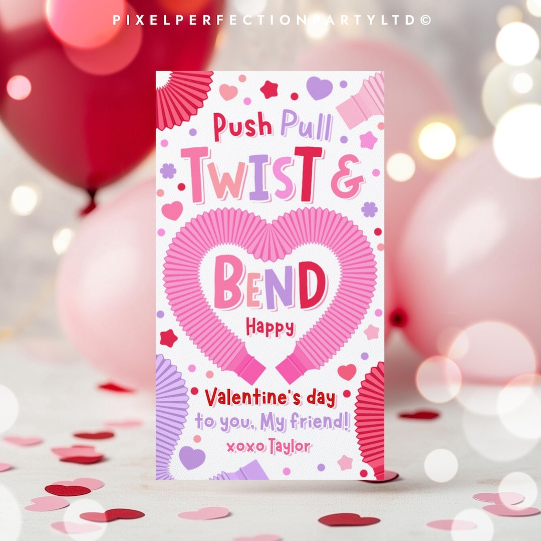 Editable Valentine's Fidget Pop Tube Card Tag Push Pull Twist & Bend ...