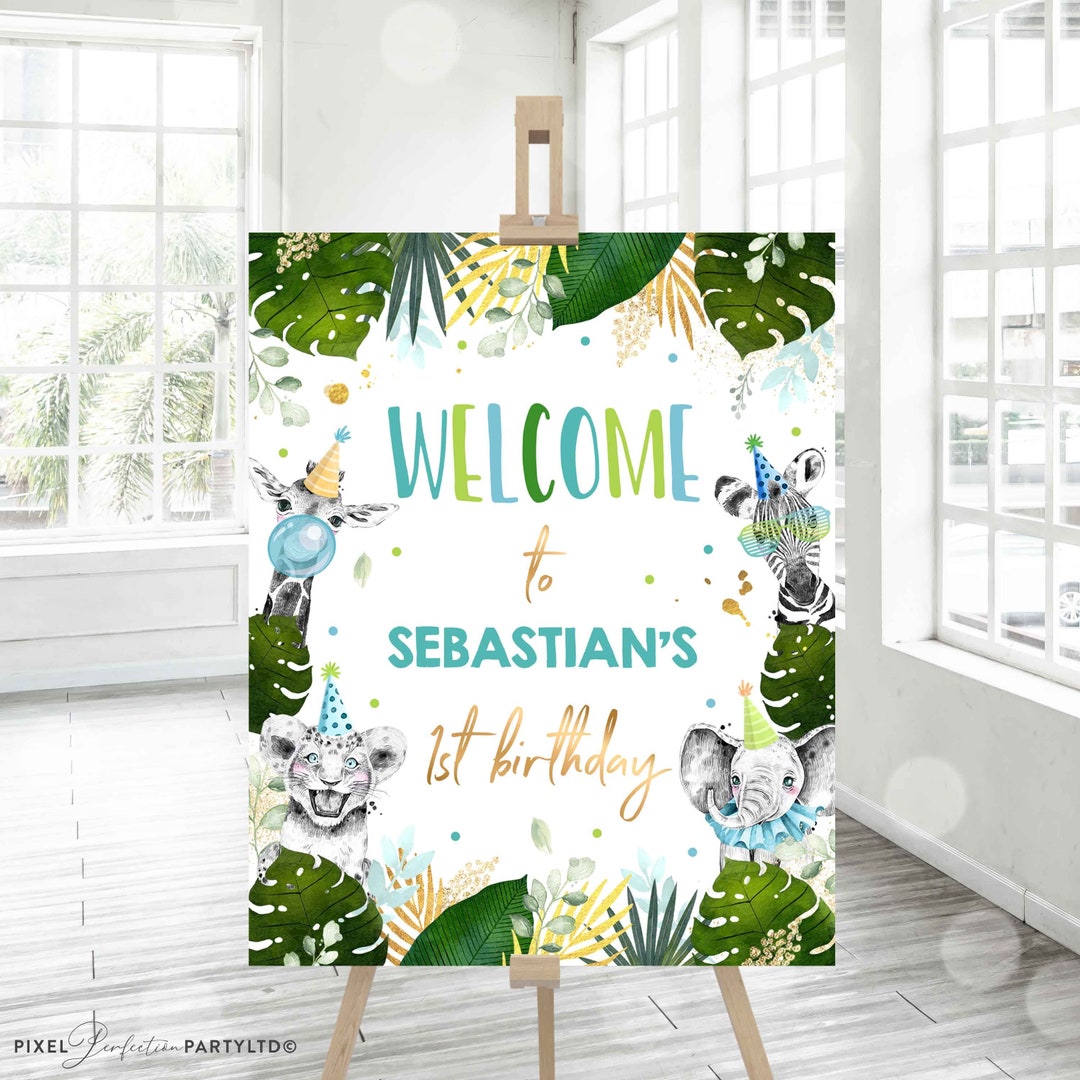 Editable Safari Animal Welcome Sign Monochrome Jungle Birthday - Etsy