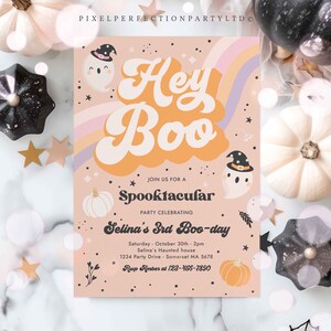 Editable Halloween Ghost Birthday Invitation Girly Cute Retro Spooky ...