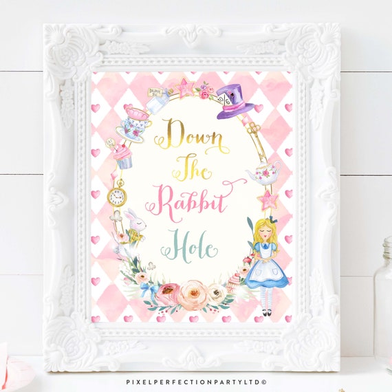 Down The Rabbit Hole Sign Alice In Wonderland Table Sign Wonderland ...