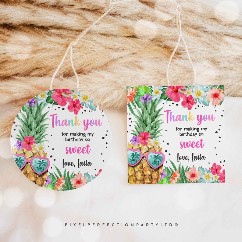 Editable Hawaiian Luau Birthday Circle Square Favor Tags - Etsy