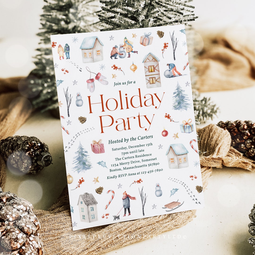 Editable Winter Wonderland Holiday Party Invitation Winter Woodland ...