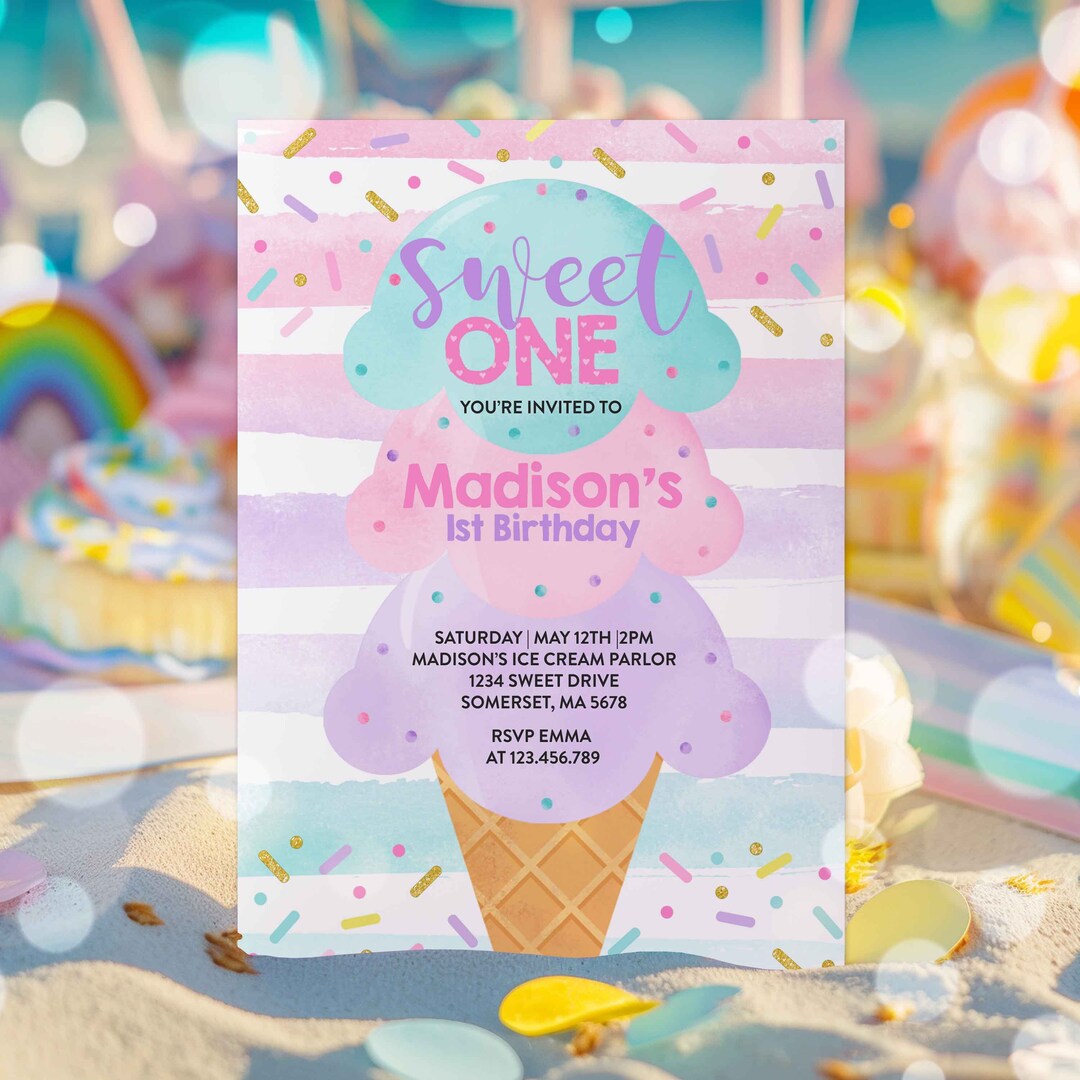 Editable Ice Cream Invitation Ice Cream Birthday Invitation Ice Cream ...