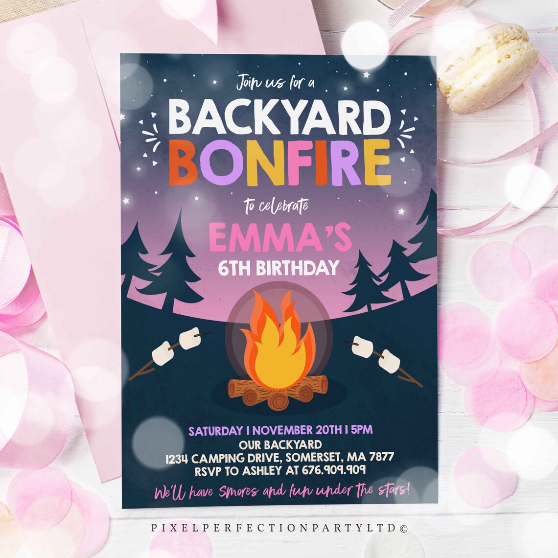 Bonfire Birthday Invitation Bonfire Party Invitation Backyard - Etsy