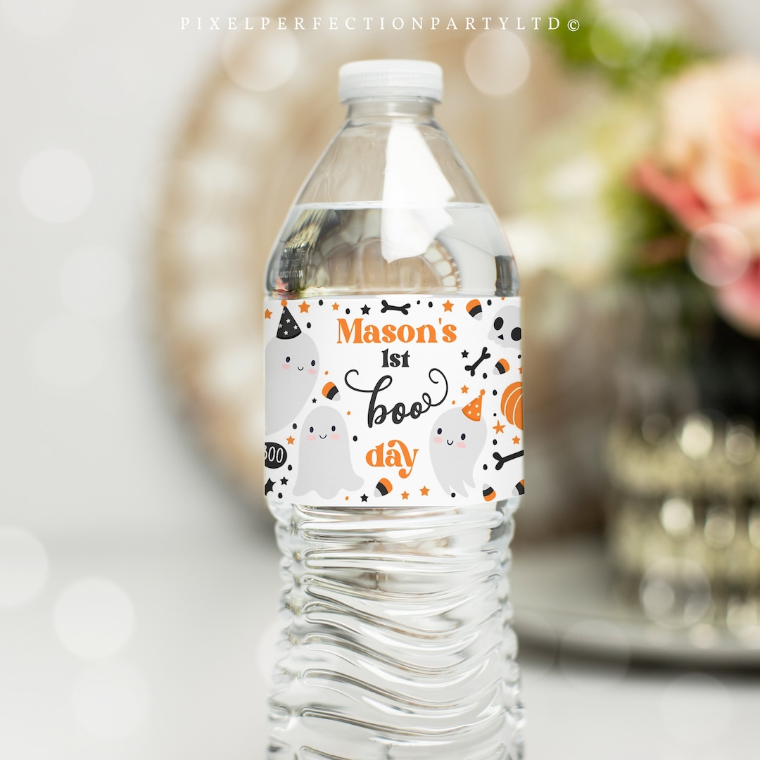 Editable Ghost Halloween Birthday Party Water Bottle Labels Boy Ghost ...