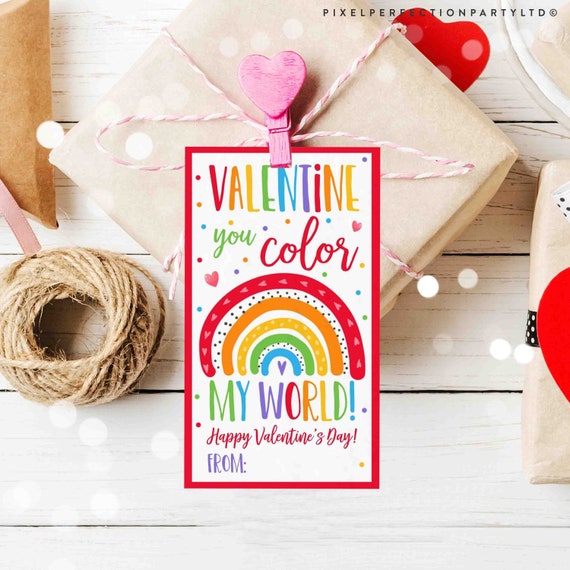 Editable Rainbow Valentine's Day Gift Tag Valentine You Color My World ...