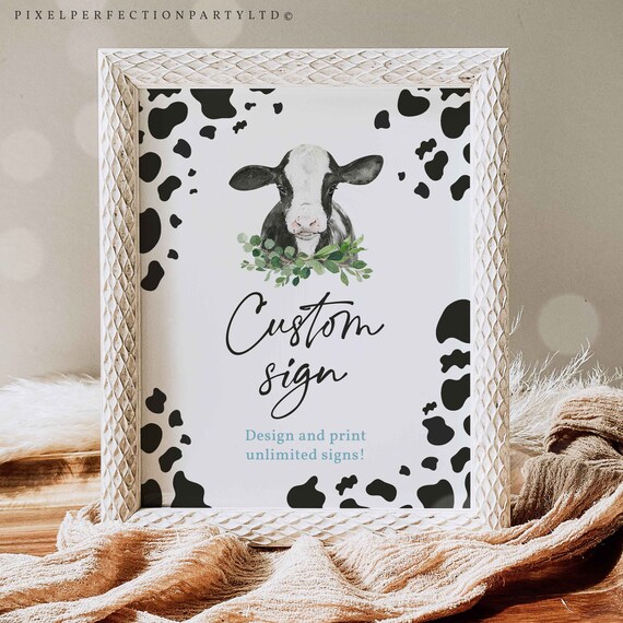 Editable Cow Birthday Party Fully Editable Custom Sign Holy - Etsy