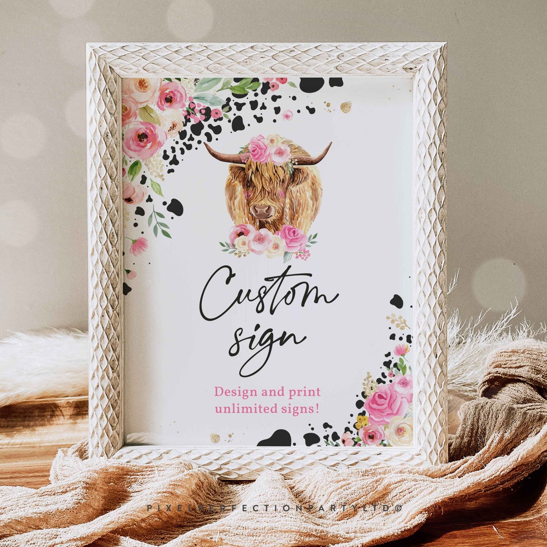 Editable Highland Cow Birthday Party Fully Editable Custom Sign Holy ...