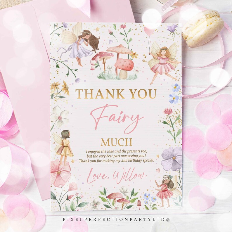 Editable Fairy Birthday Party Thank You Card Enchanted Magical Floral ...