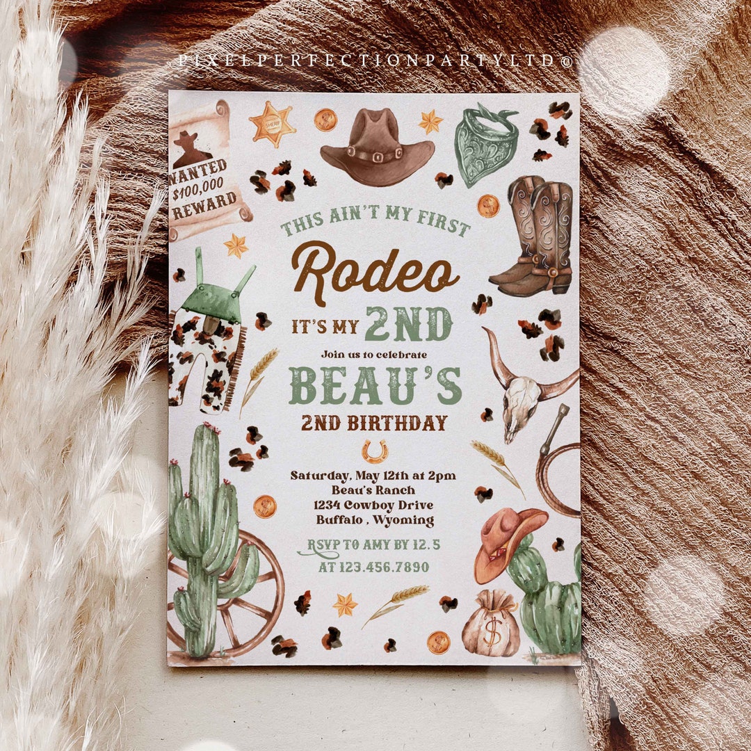 Editable Second Rodeo Cowboy Birthday Party Invitation Wild West Cowboy ...
