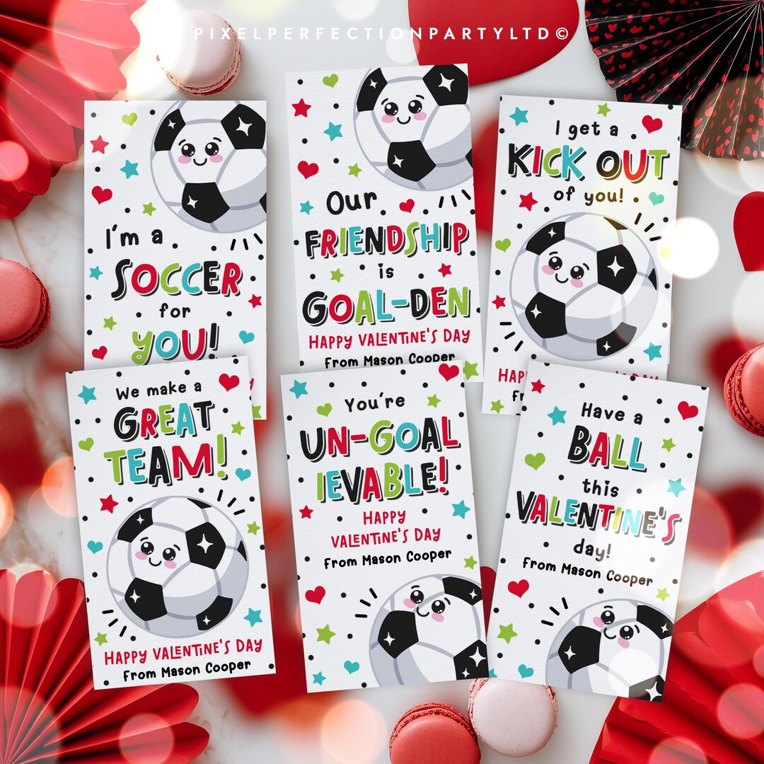 Editable Soccer Valentine's Day Gift Tags Set of 6 Sports Valentine ...