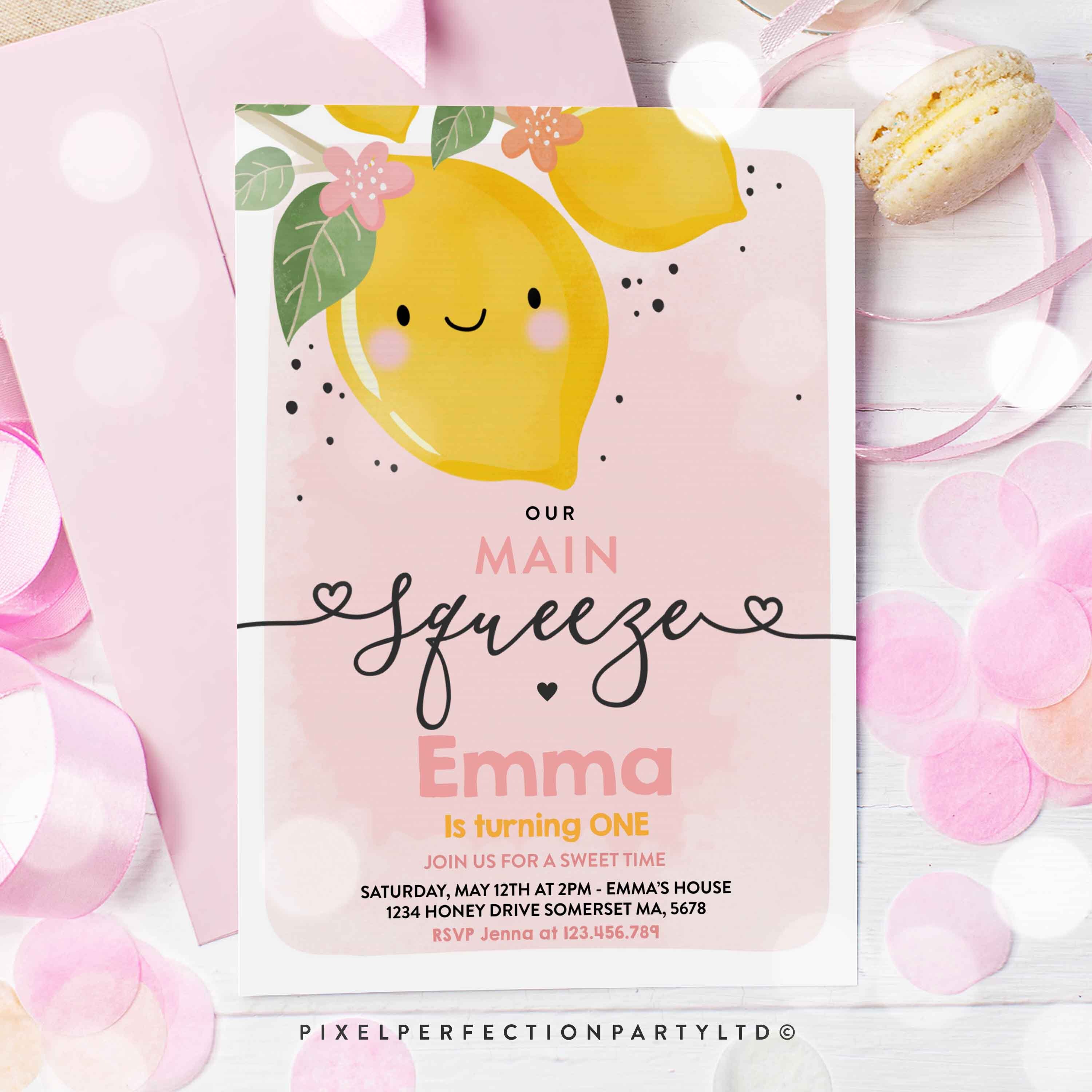 Editable Lemon Birthday Invitation Our Main Squeeze Birthday | Etsy