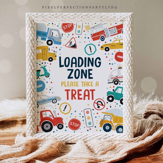 Transportation Birthday Loading Zone Treat Table Sign Trucks Cars ...
