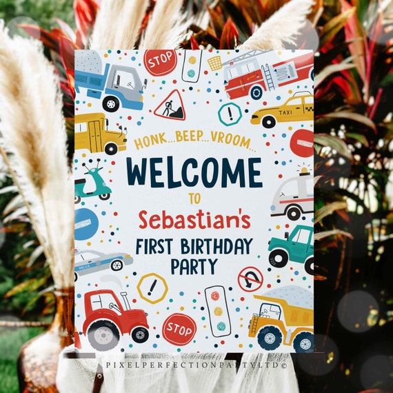 Editable Transportation Birthday Welcome Sign Trucks Cars Diggers ...