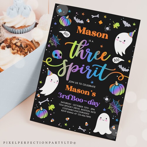 Editable Three Spirit Halloween Ghost 3rd Birthday Party - Etsy