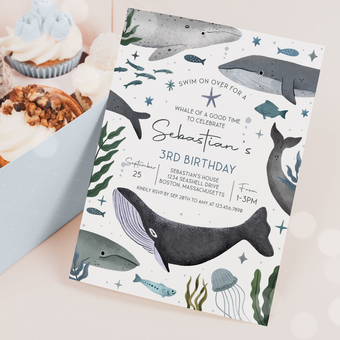 Editable Whale Birthday Party Invitation Whale of A Time 1st - Etsy