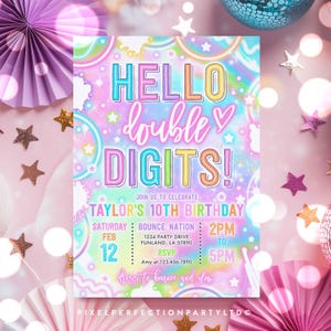 Editable Hello Double Digits 10th Birthday Party Invitation Hello ...