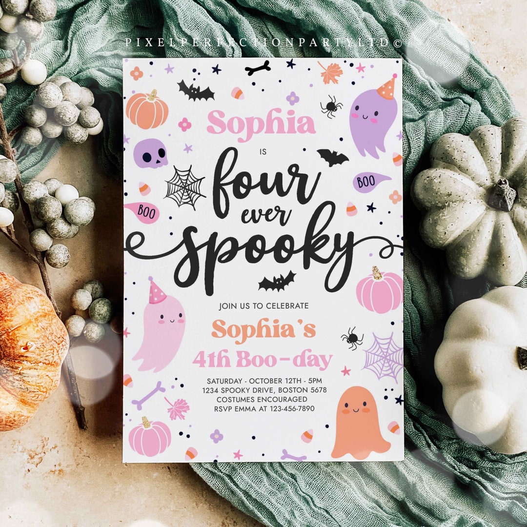 Editable Four Ever Spooky Halloween Ghost 4th Birthday Party - Etsy