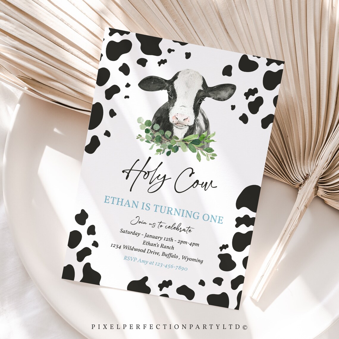 Editable Cow Birthday Party Invitation Holy Cow I'm One - Etsy UK