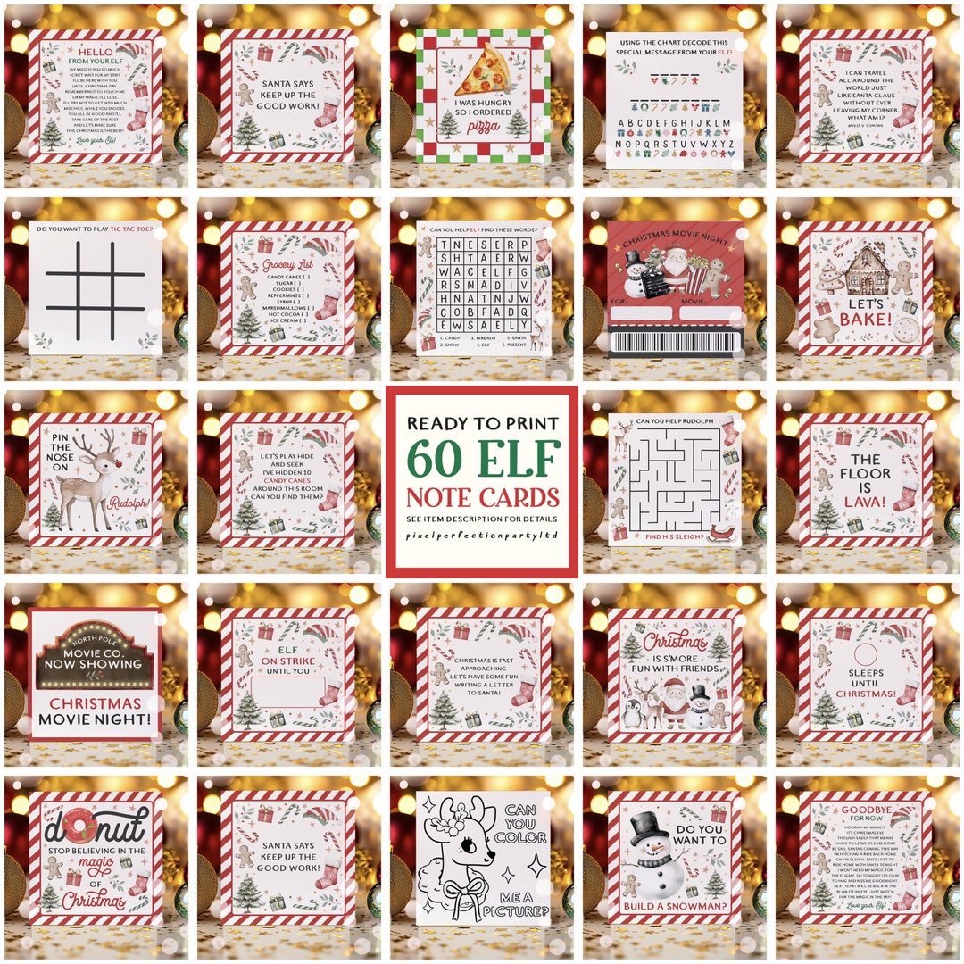 60 Elf Note Card Mega Bundle Elf Notes Kit Elf Games Elf Notes Elf ...