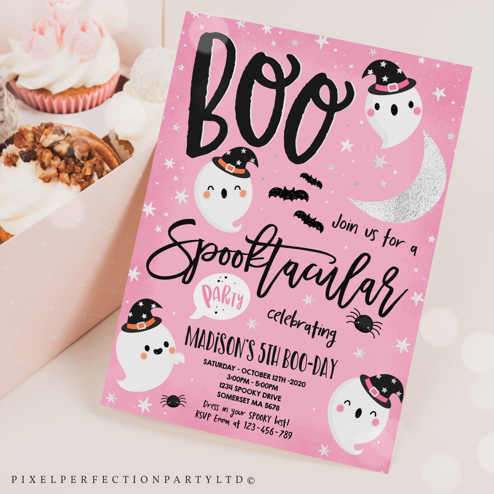 Editable Halloween Pink Ghost Birthday Invitation Girly Cute - Etsy
