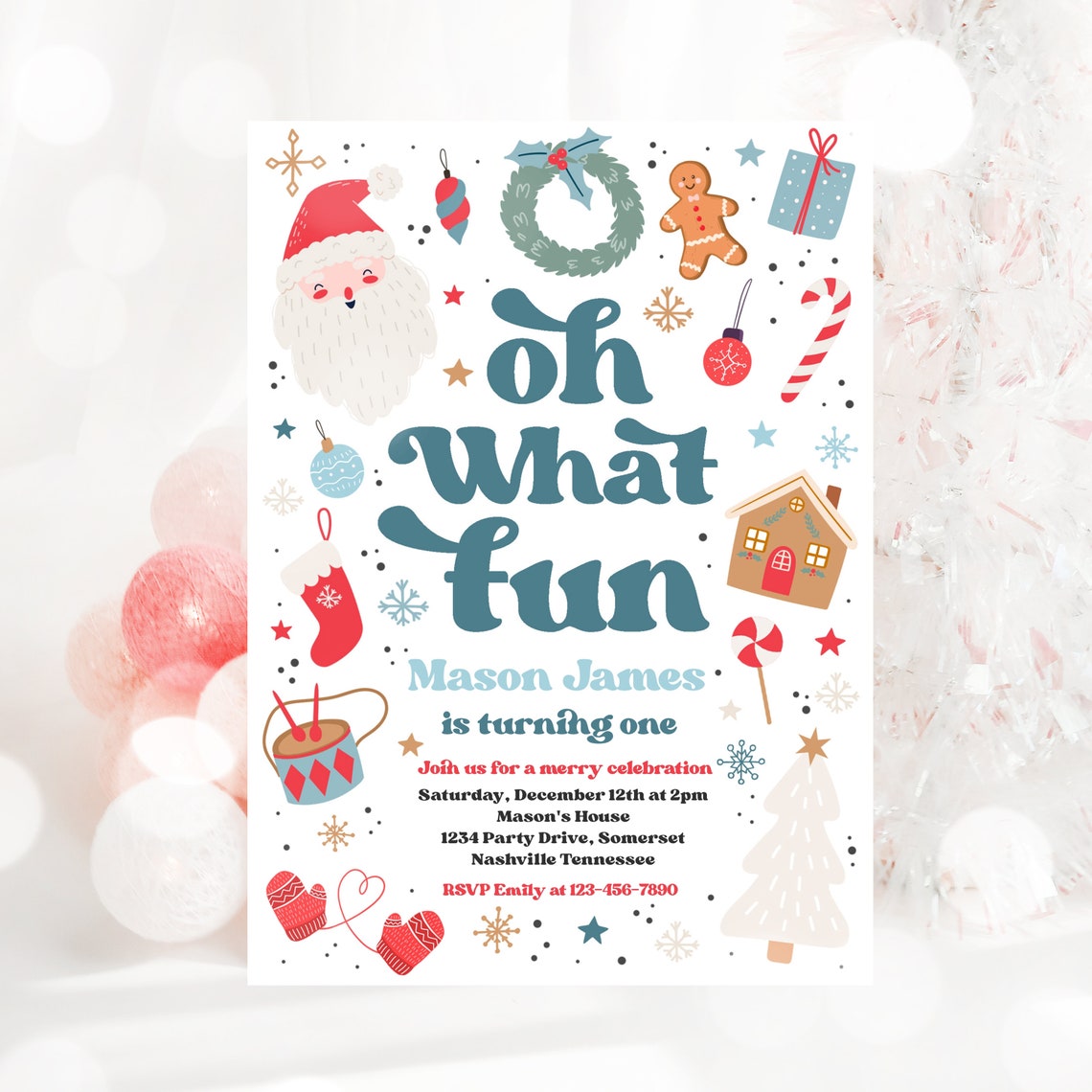 Editable Christmas Birthday Invitation Oh What Fun Christmas - Etsy