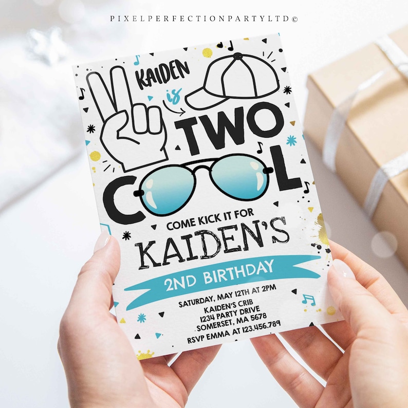Editable Two Cool Birthday Invitation Two Cool Party Boy 2nd - Etsy