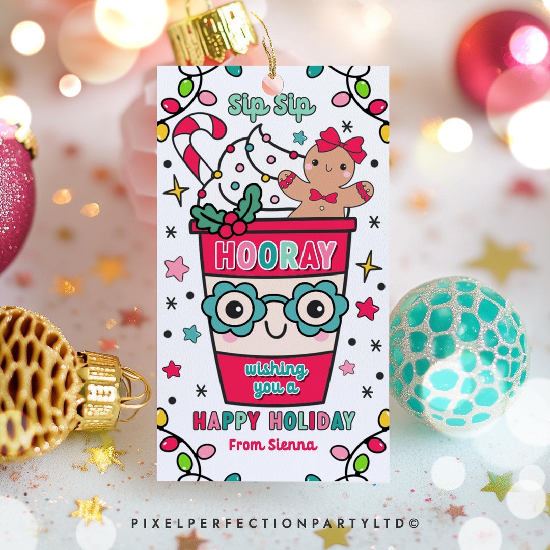 Editable Sip Sip Hooray Hot Chocolate Gift Tag Christmas Coffee Gift ...
