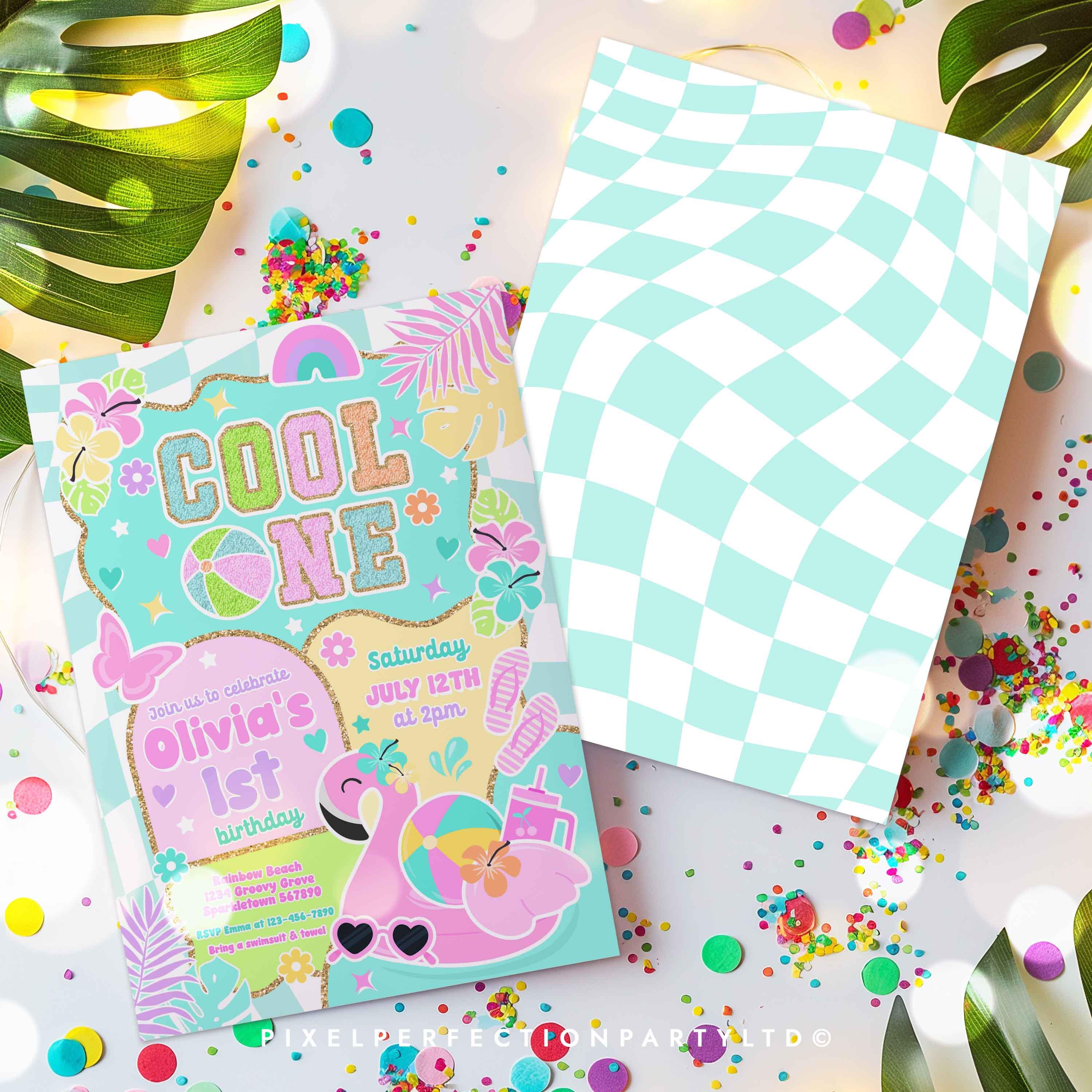 Editable Cool One Preppy Pool Party Invitation Varsity Fashion Pool ...