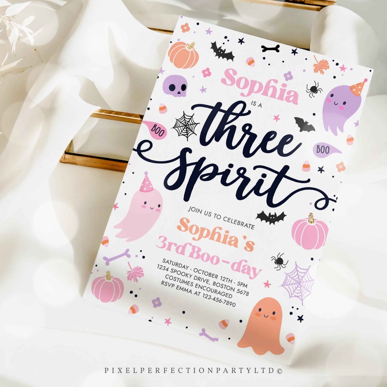 Editable Three Spirit Halloween Ghost 3rd Birthday Party - Etsy
