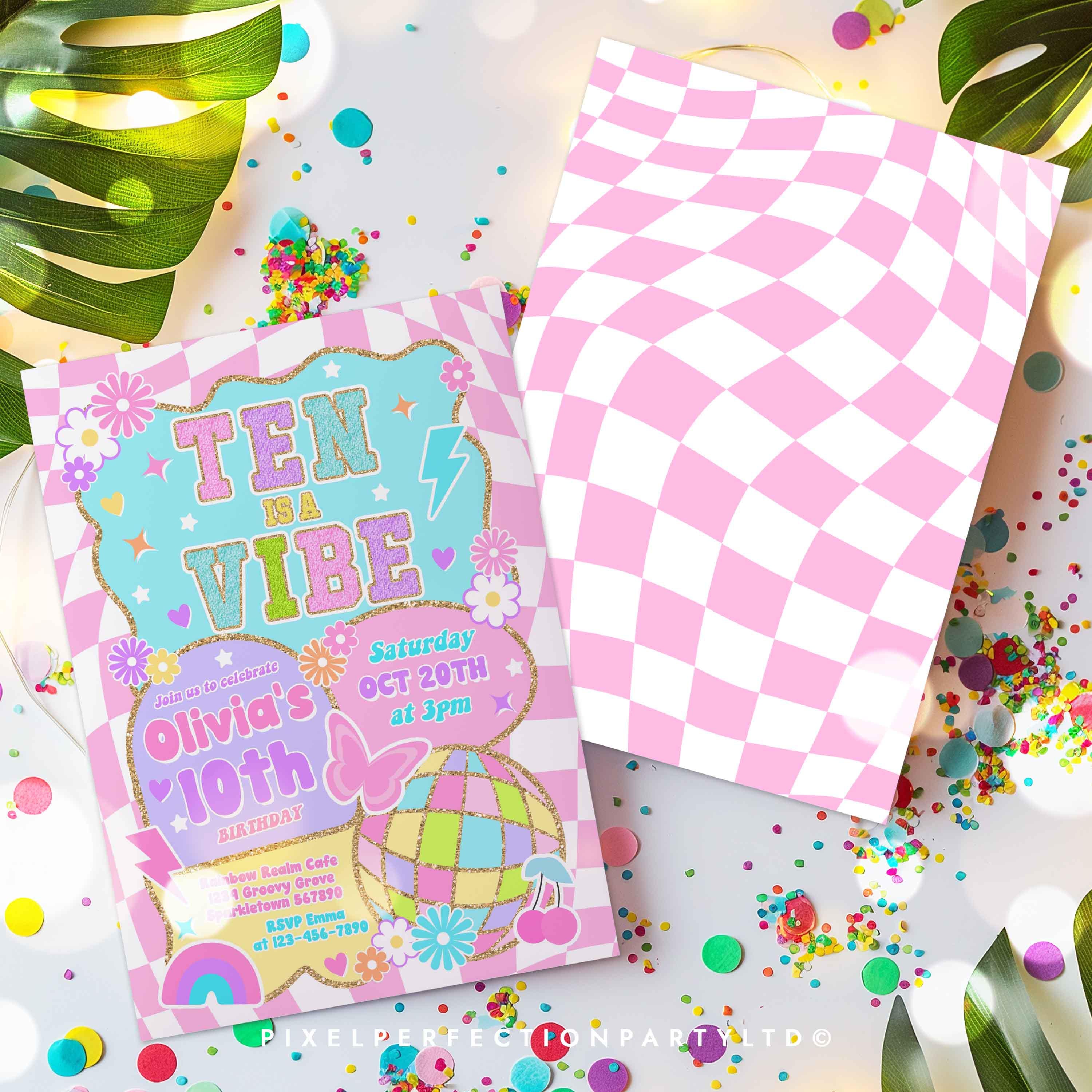 Editable Ten is A Vibe Preppy 10th Birthday Party Invitation Groovy ...