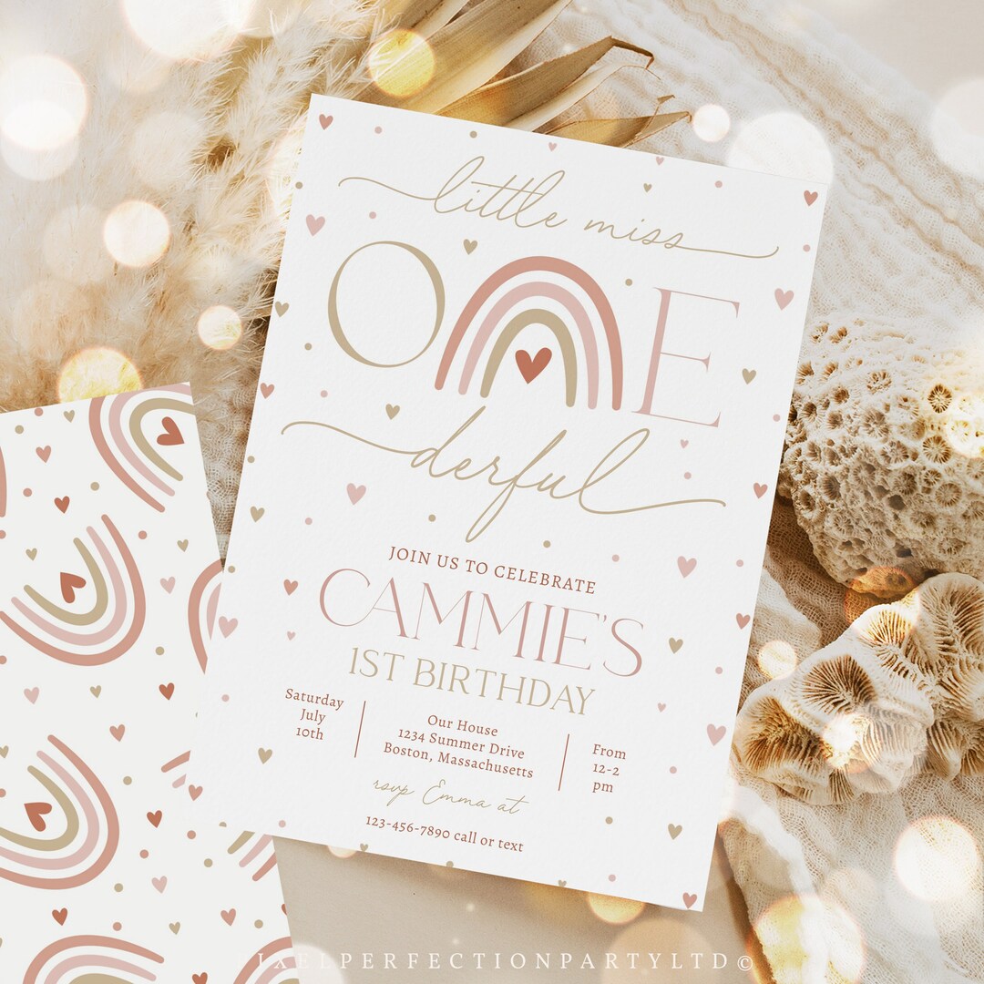Editable Boho Rainbow 1st Birthday Invitation Little Miss Onederful ...