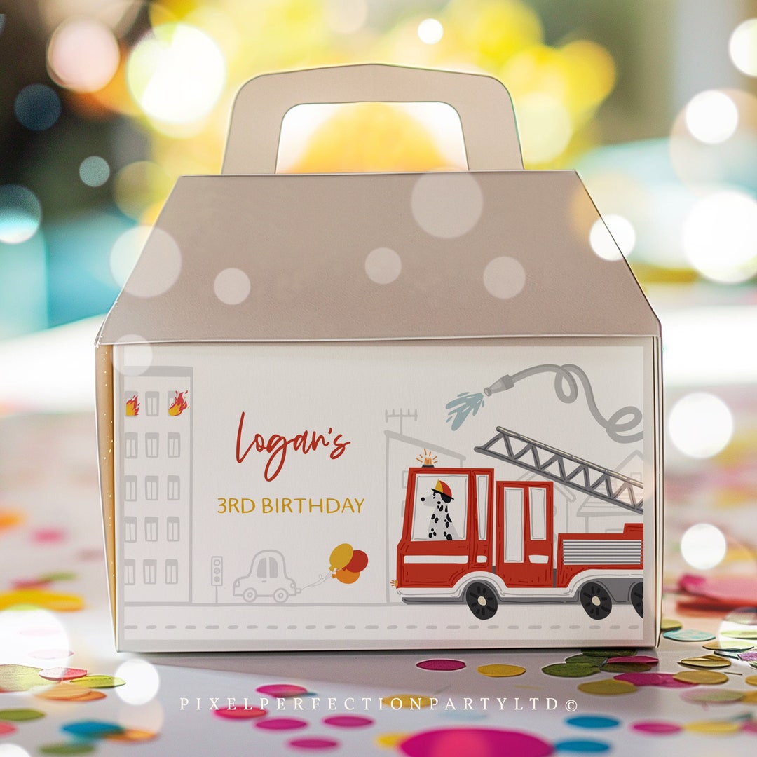Editable Fire Truck Birthday Party Gabel Box Label Firefighter Birthday ...