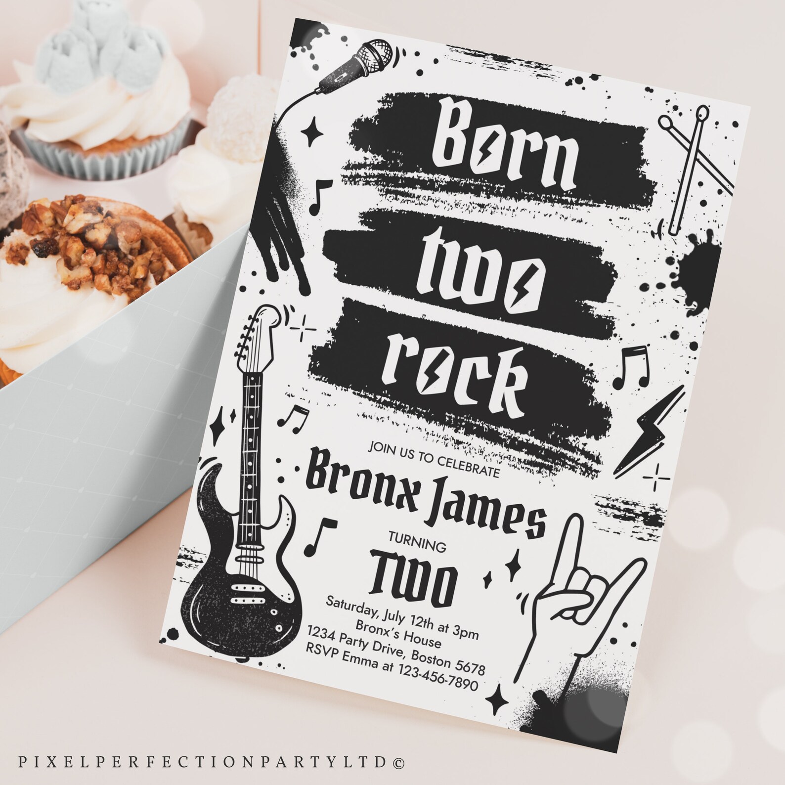 Editable Born Two Rock 2nd Birthday Party Invitation Rock and Roll ...