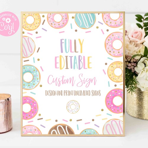 Editable Custom Sign Editable Donut Party Sign Fully Editable - Etsy