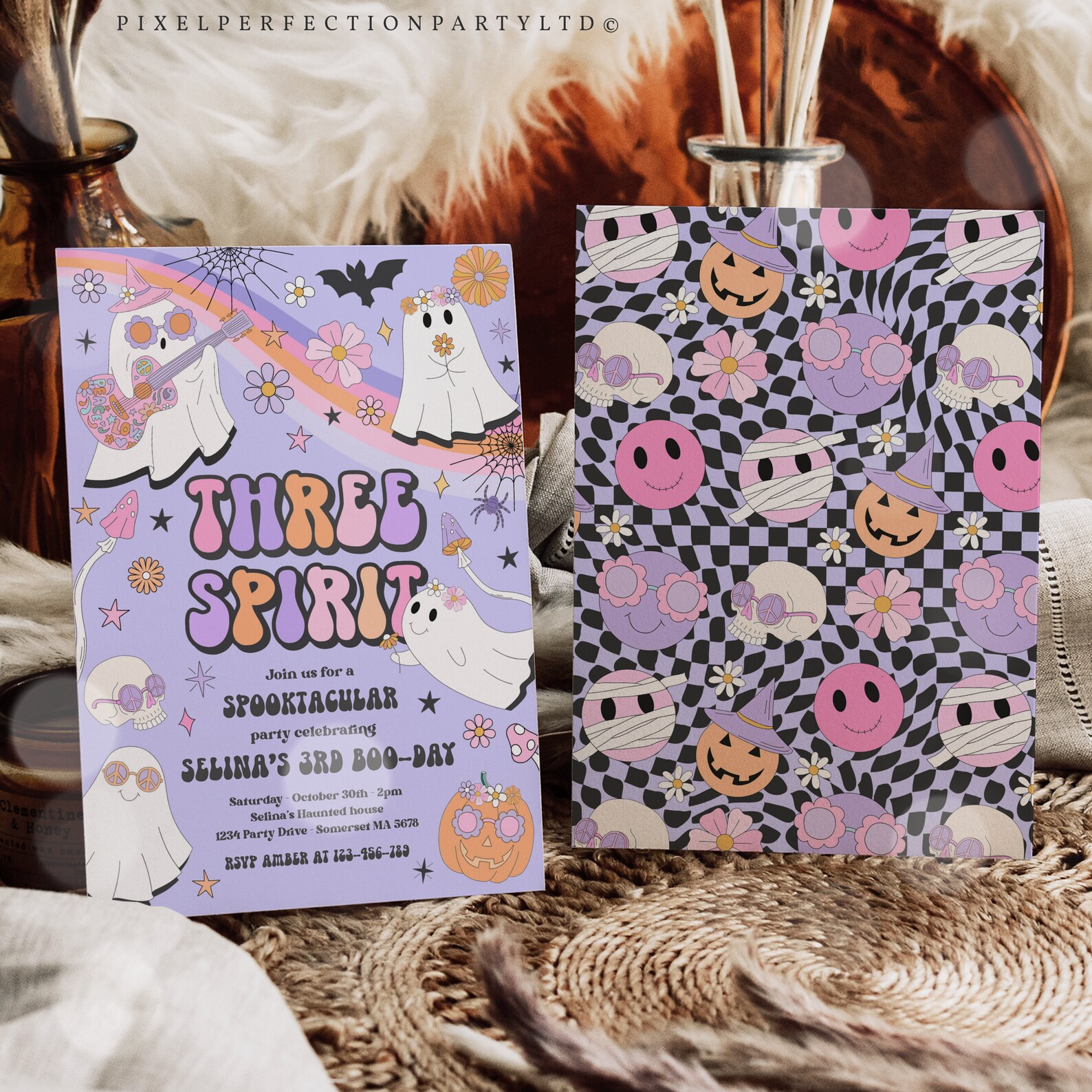 Editable Three Spirit Halloween Ghost 3rd Birthday Invitation - Etsy