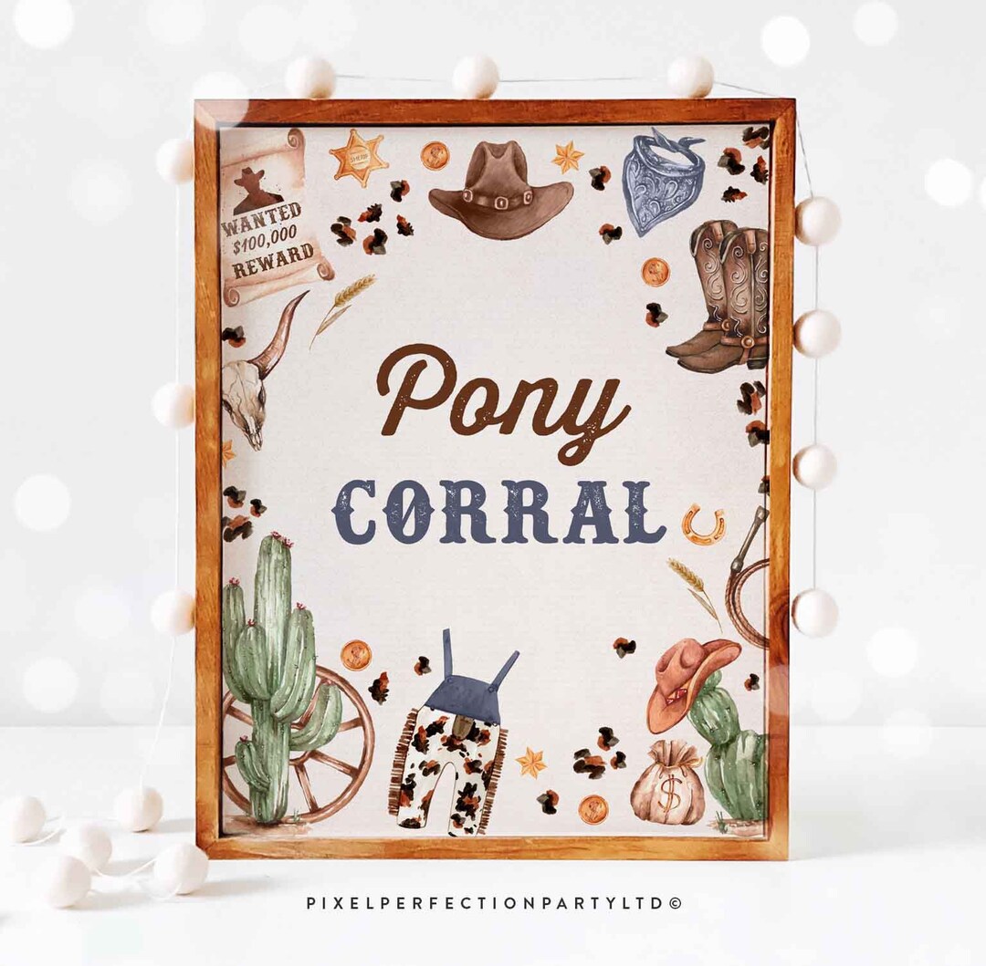 Cowboy Birthday Party Pony Corral Sign Wild West Cowboy 1st Rodeo ...