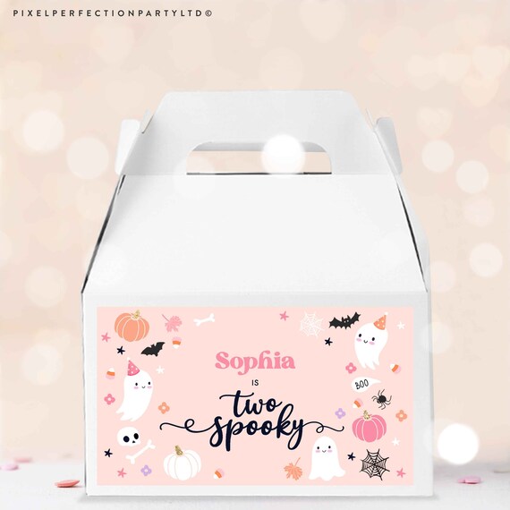 Editable Pink Halloween Gable Box Labels Pink Ghost Two Spooky Treat ...