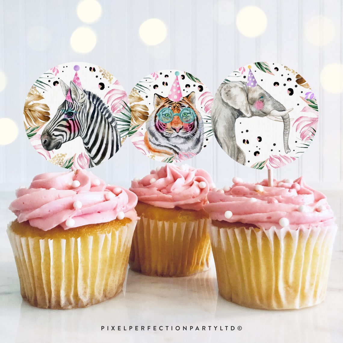 Party Animal Cupcake Toppers Pink Safari Wild One Cupcake - Etsy