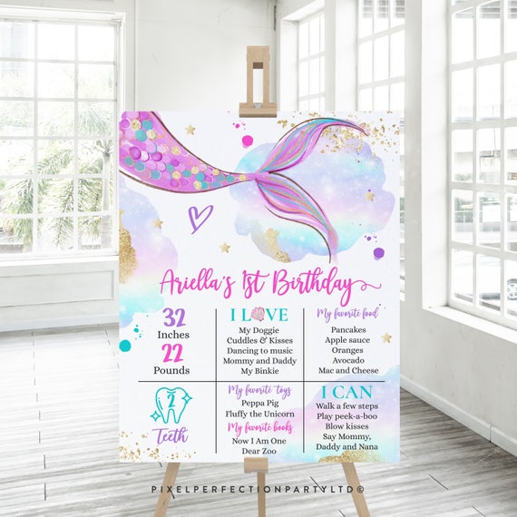 Editable Mermaid 1st Birthday Milestone Poster Mermaid 1st Birthday ...