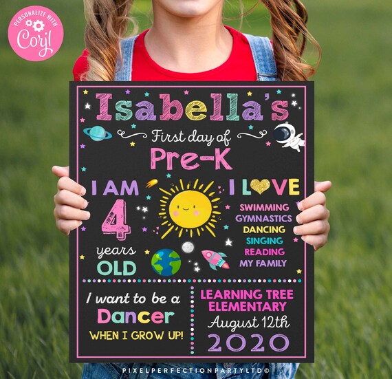 First Day of Pre-K Sign Outer Space First Day of Pre-Kindergarten Sign ...