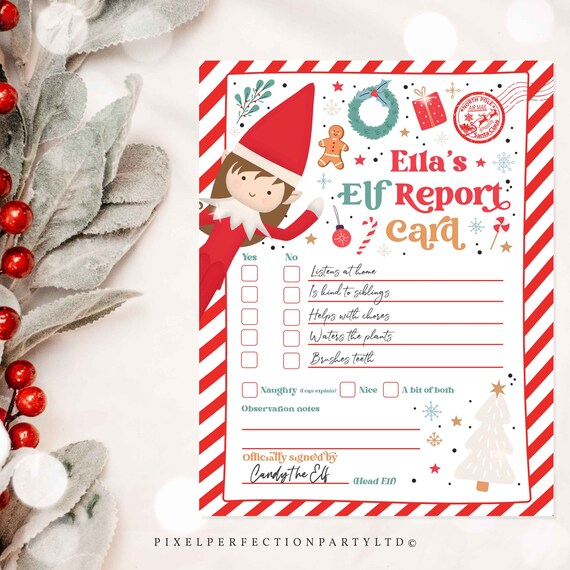 Editable Elf Report Card Elf Santa Naughty Or Nice Report Elf Visit ...