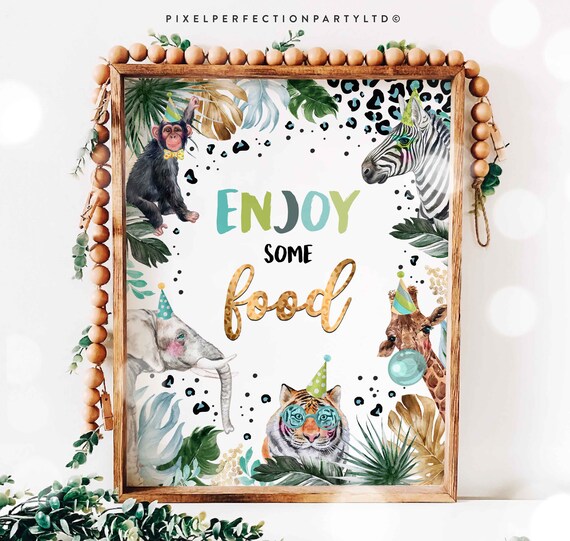 Safari Animals Enjoy Some Food Birthday Sign Table Sign Jungle Wild ...
