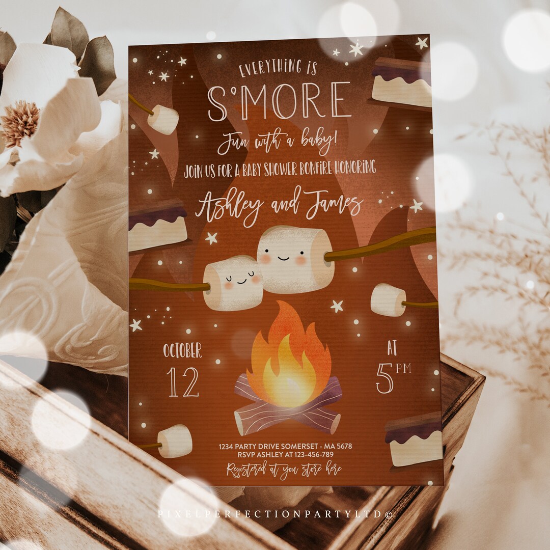 Editable S'more Baby Shower Invitation Bonfire Baby Shower Camping Baby ...