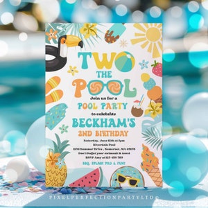 Editable Two the Pool 2nd Birthday Pool Party Invitation Tropical ...