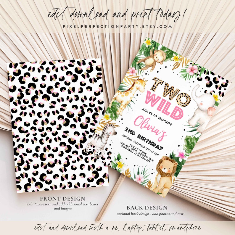 Editable Two Wild Leopard Print Safari Animals Birthday Party - Etsy