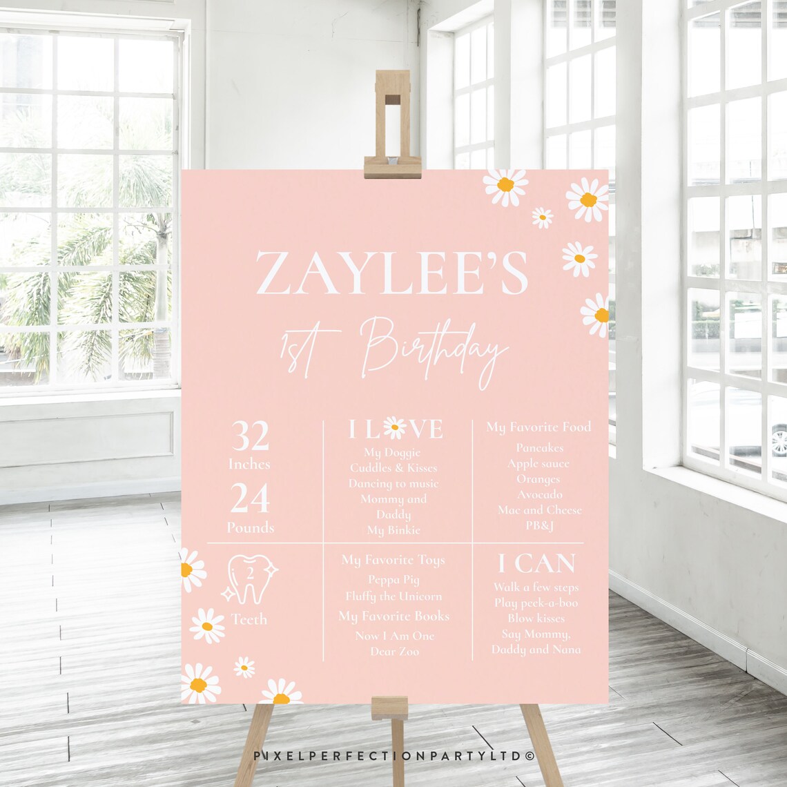 Editable Daisy Birthday Milestone Poster Boho Little Miss | Etsy